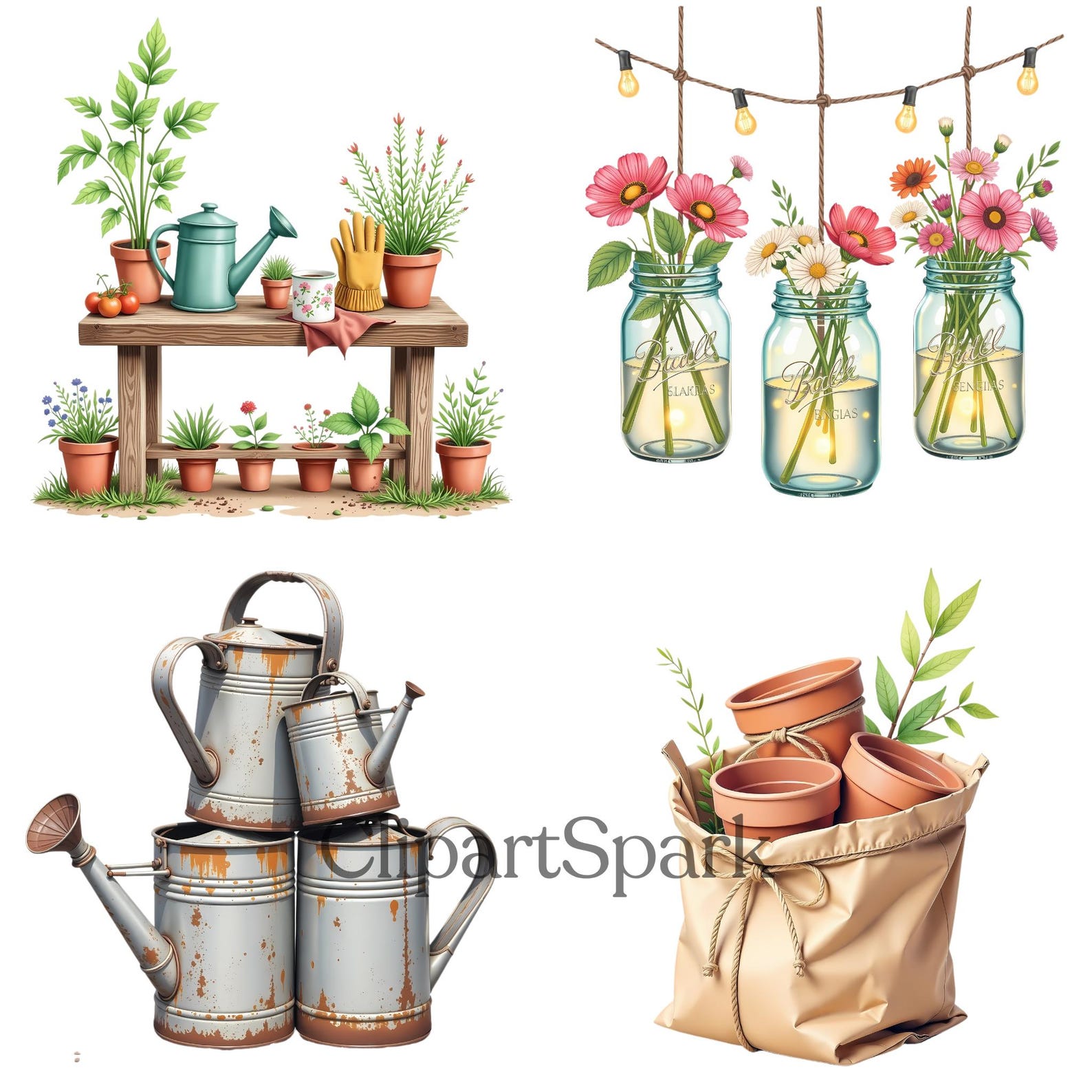 Garden Tools Clipart Bundle, Gardening Icons, PNG, Transparent ...