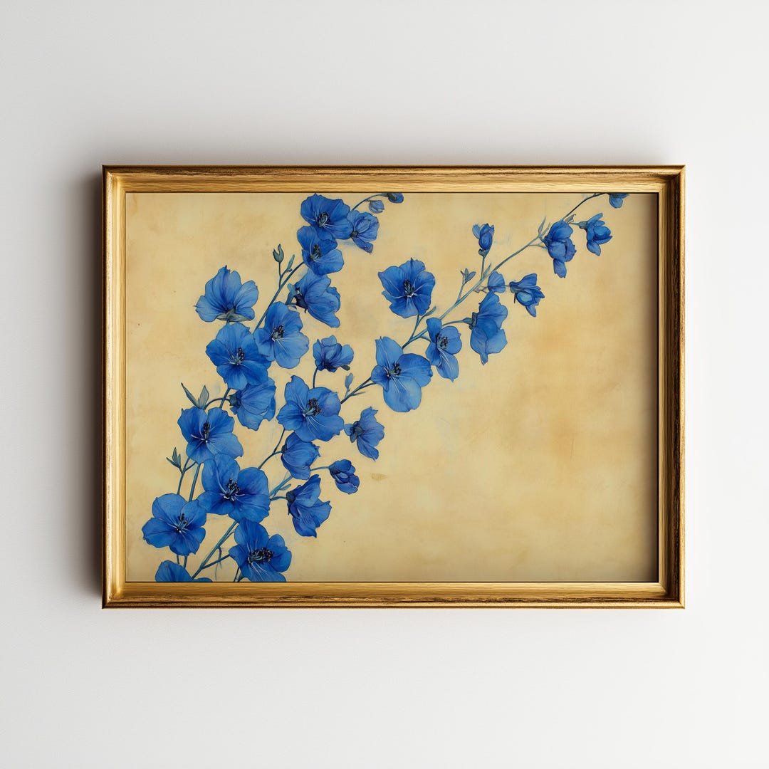 Botanical Blue Delphinium Printable Art - Vintage Farmhouse Minimalist ...