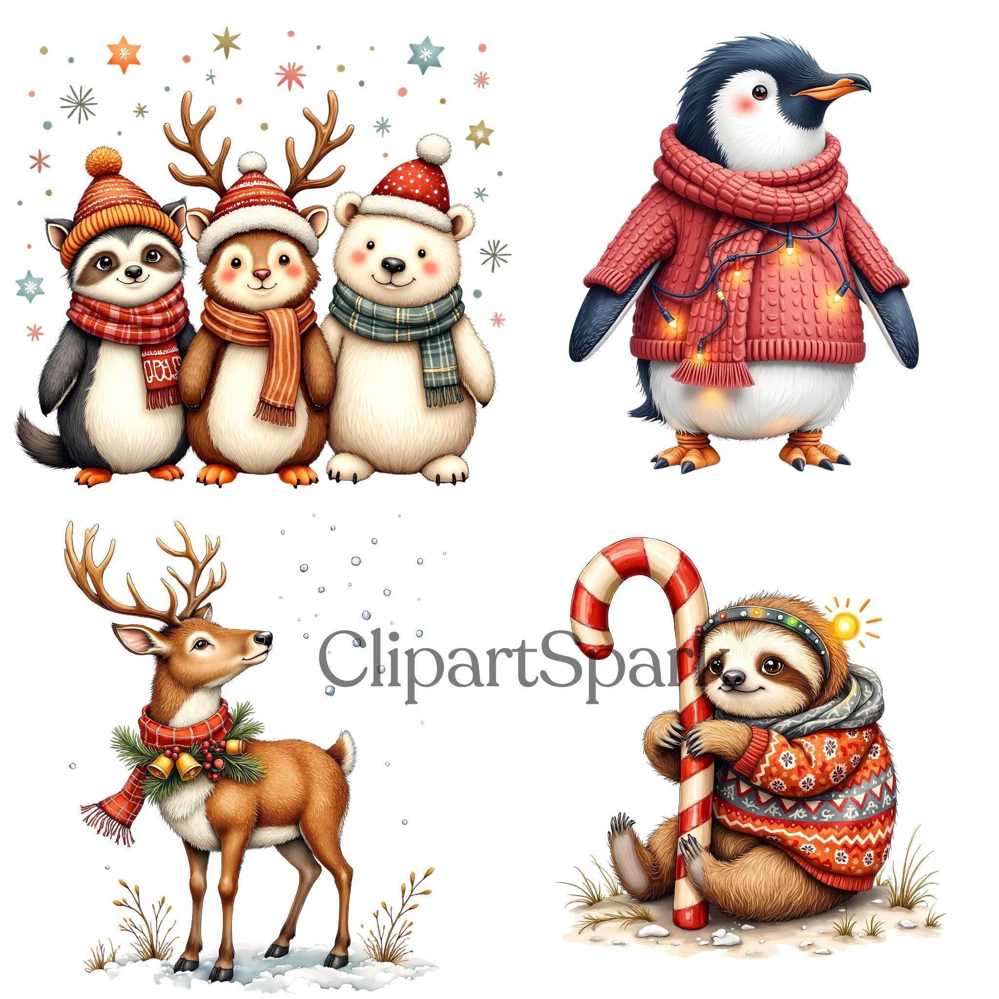 Christmas Animals Clipart Bundle, Cute Holiday Pngs, Winter Clipart for ...