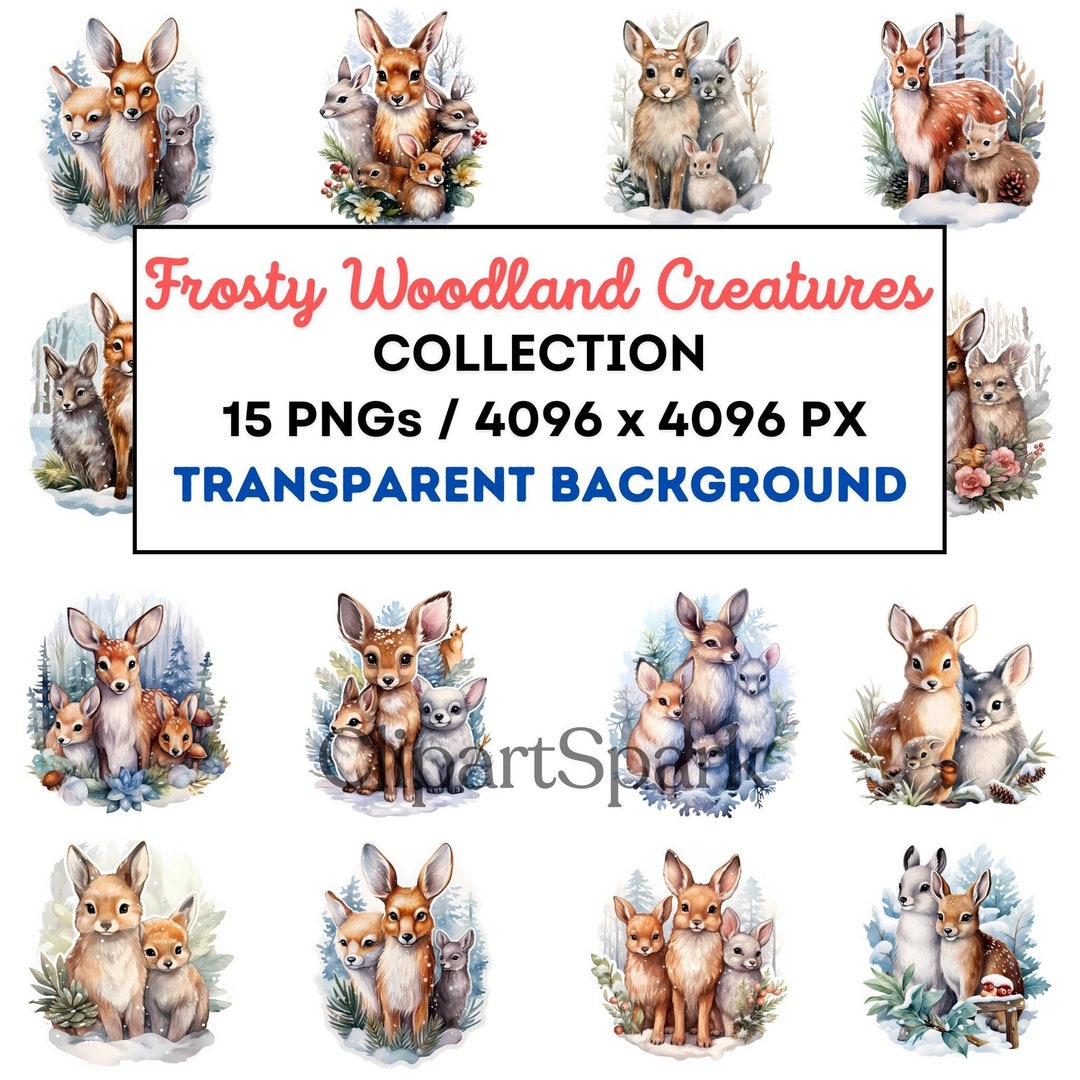 Adorable Frosty Woodland Creatures Clipart Collection | 15 Pngs 4096 X ...