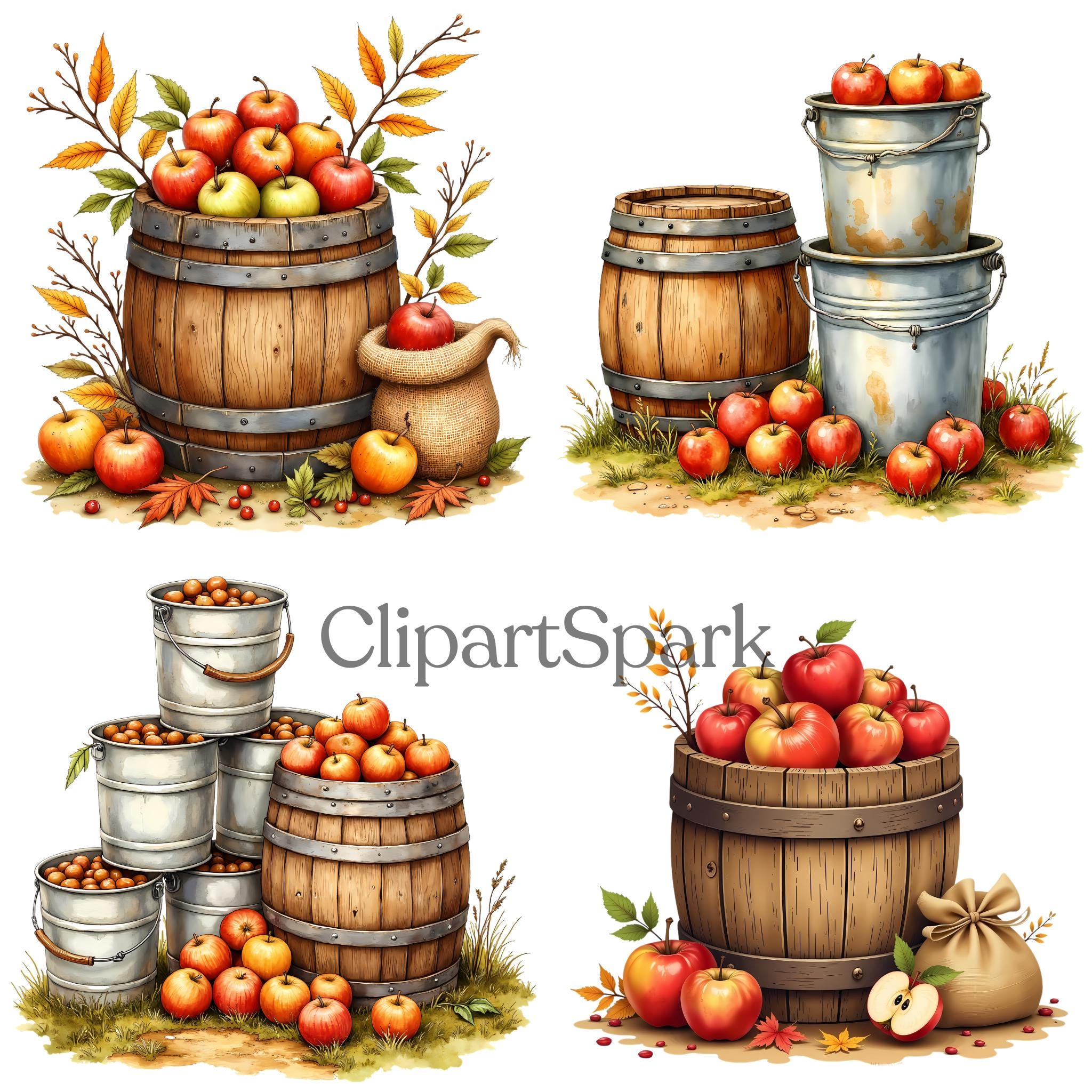 Apple Barrel Clipart Bundle 198 Pngs, Watercolor Style, High-resolution ...