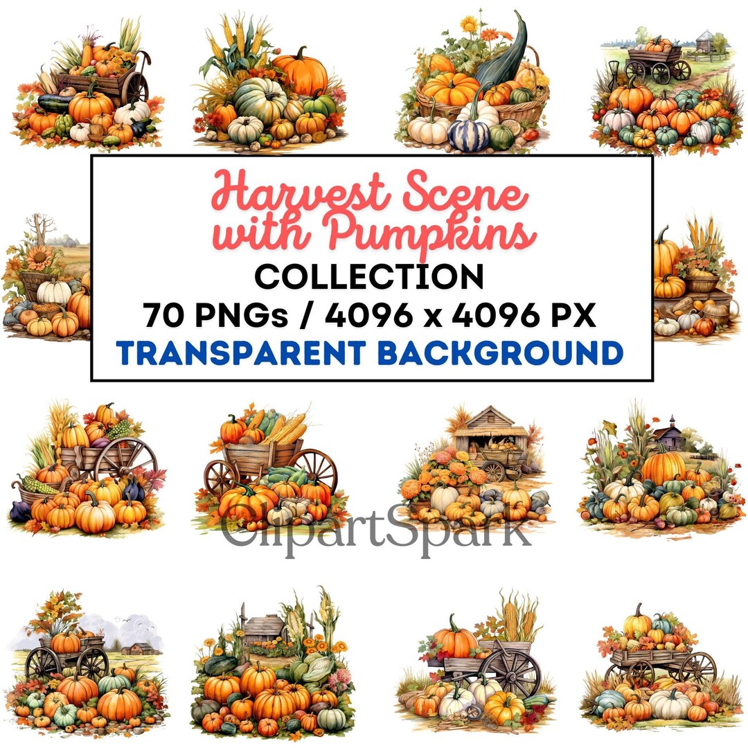 Harvest Scene With Pumpkins Clipart | 70 Pngs | Transparent Background ...