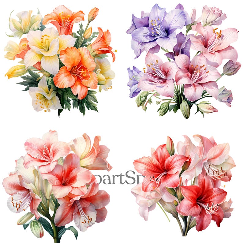 Amaryllis Flowers Clipart Collection 70 Pngs 4096x4096 Px Watercolor ...