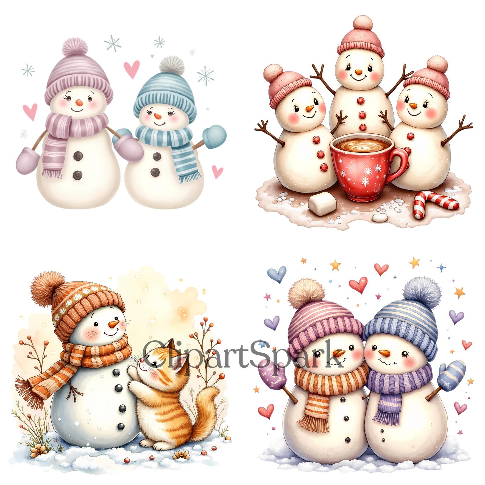 Kawaii Snowman Clipart Bundle Mochi Winter Friends Graphics, 135 Pngs ...