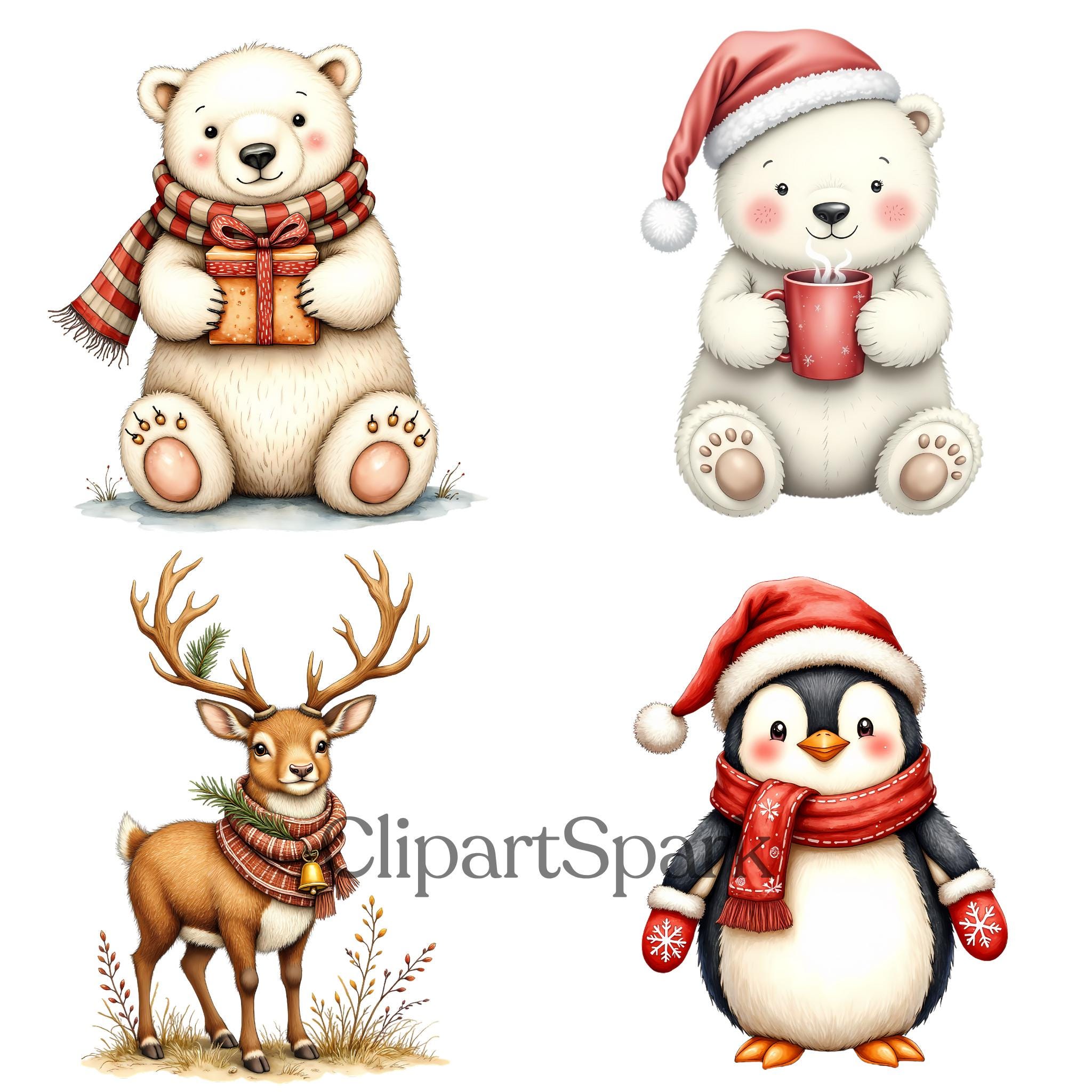 Christmas Animals Clipart Bundle, Cute Holiday Pngs, Winter Clipart for ...