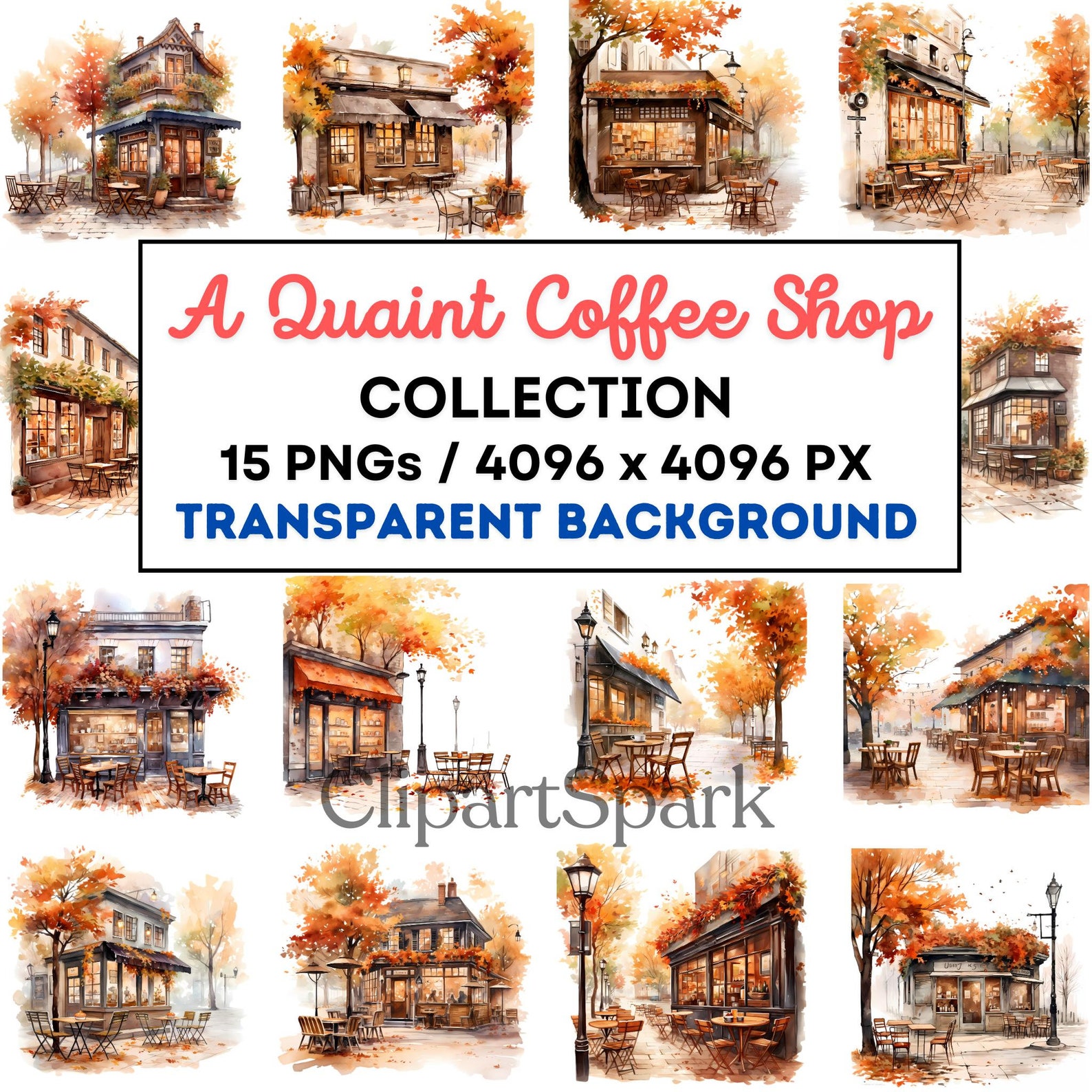 Quaint Coffee Shop Clipart | 15 Pngs | Transparent Background ...