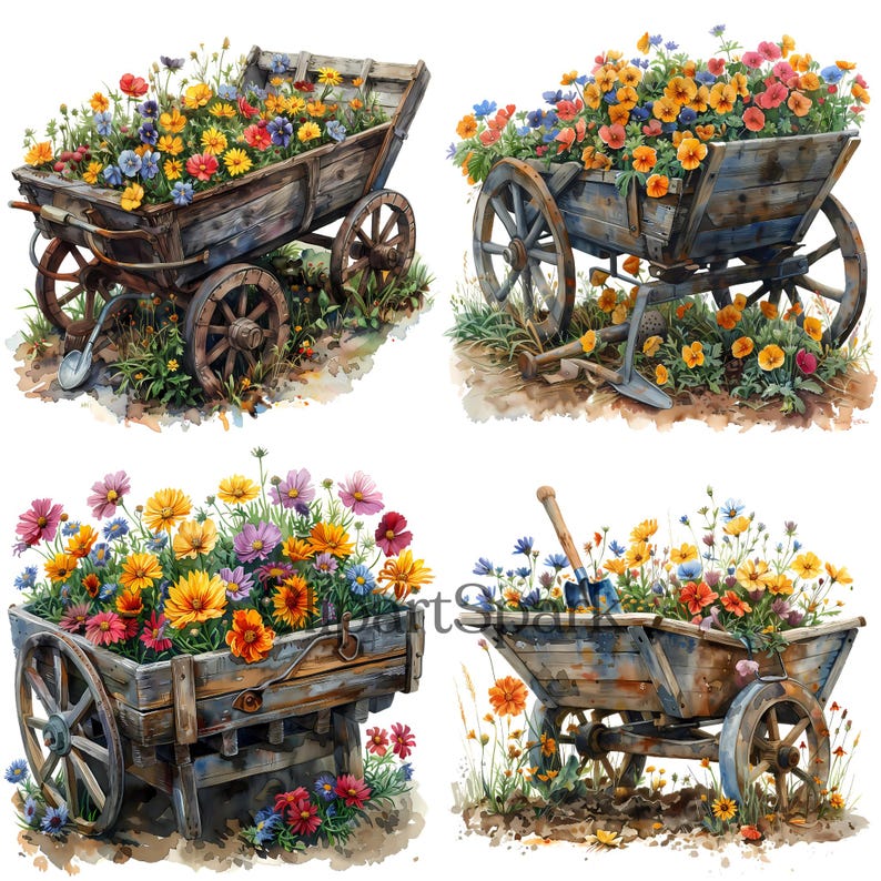 Wheelbarrow Filled With Flowers Clipart | 40 Pngs | Transparent ...