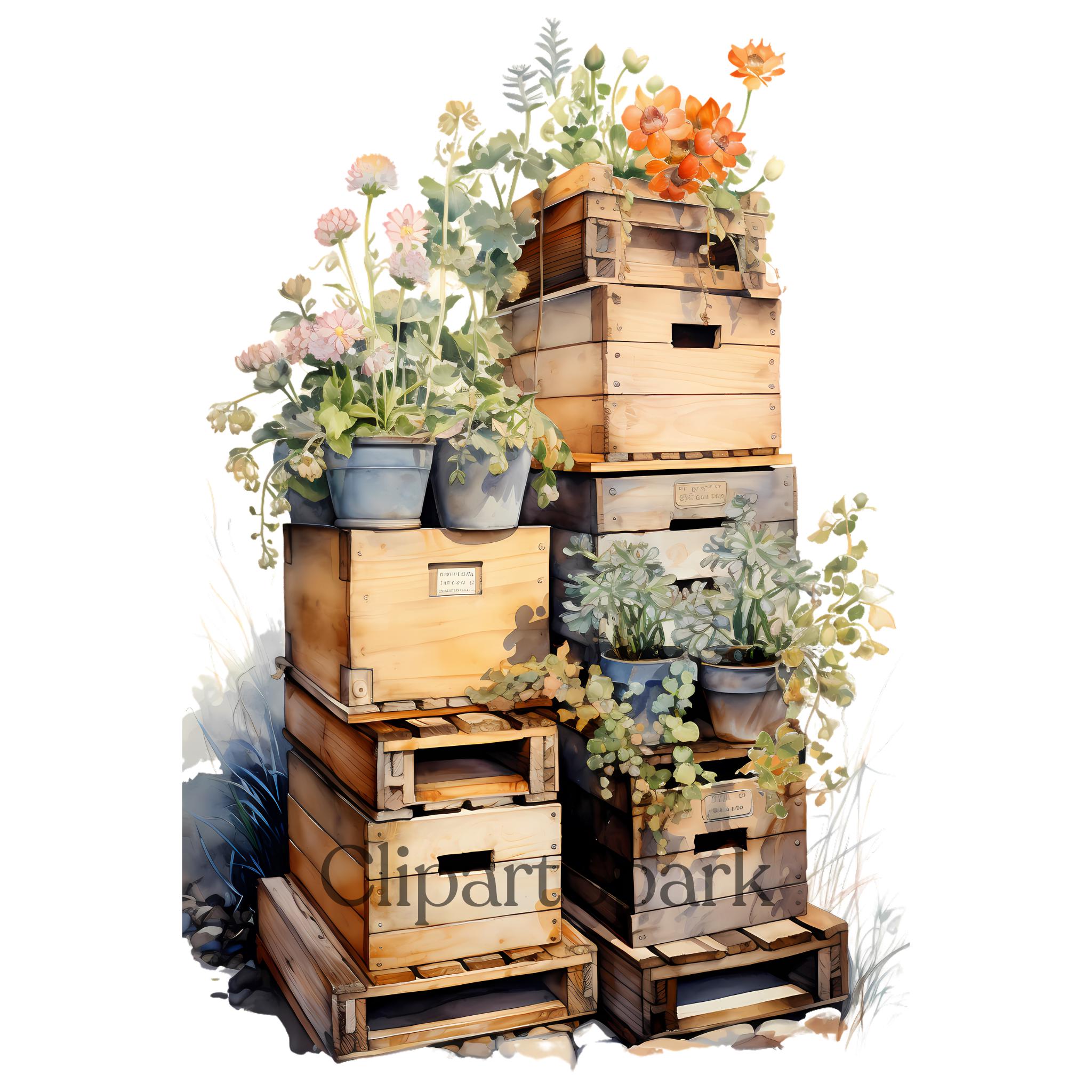 Old Wooden Boxes Clipart Collection - 40 Pngs | Rustic Farmhouse Decor ...