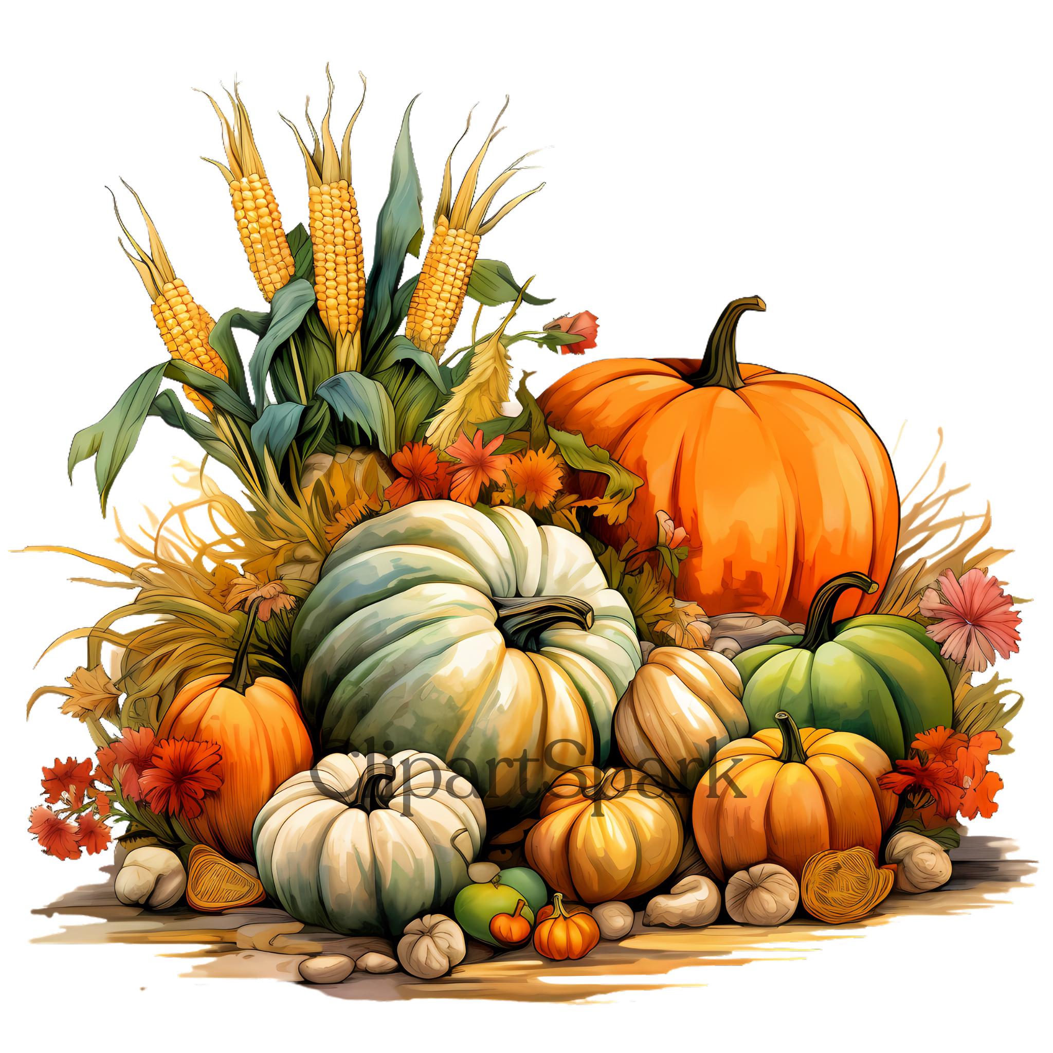 Harvest Scene With Pumpkins Clipart | 70 Pngs | Transparent Background ...