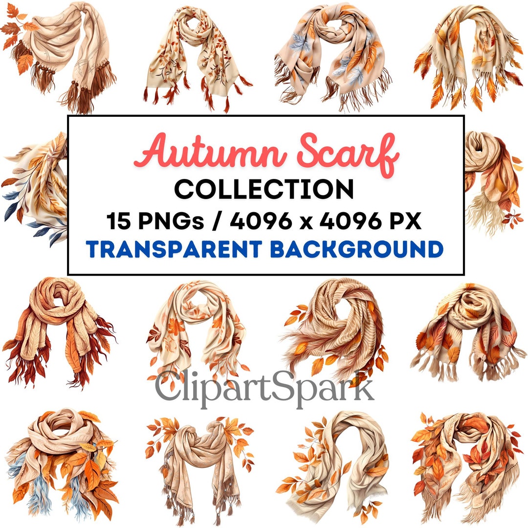 Autumn Scarf Clipart Collection | 15 Pngs | 4096x4096 Px | Watercolor ...