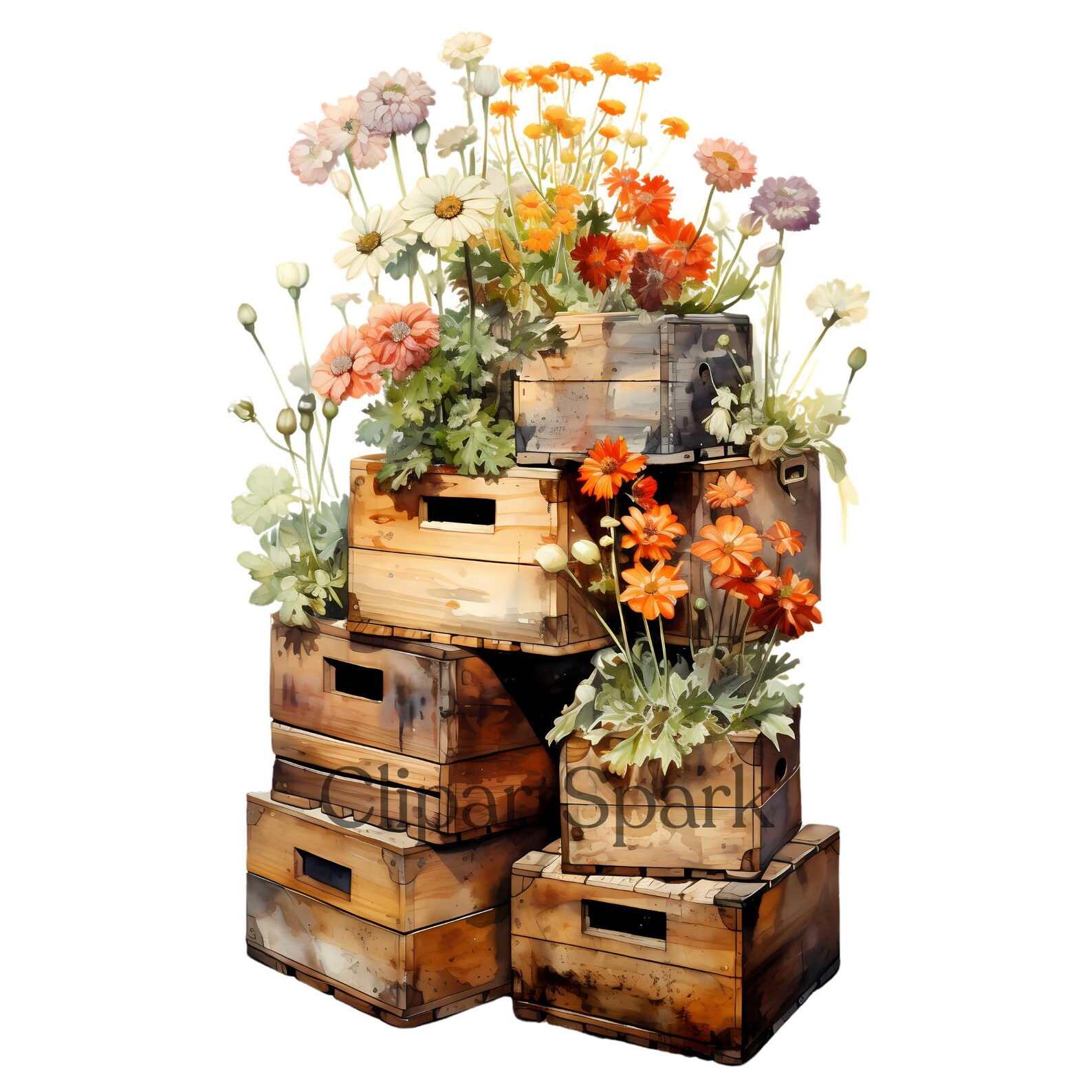 Old Wooden Boxes Clipart Collection - 40 Pngs | Rustic Farmhouse Decor ...