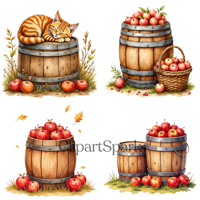 Apple Barrel Clipart Bundle 198 Pngs, Watercolor Style, High-resolution ...