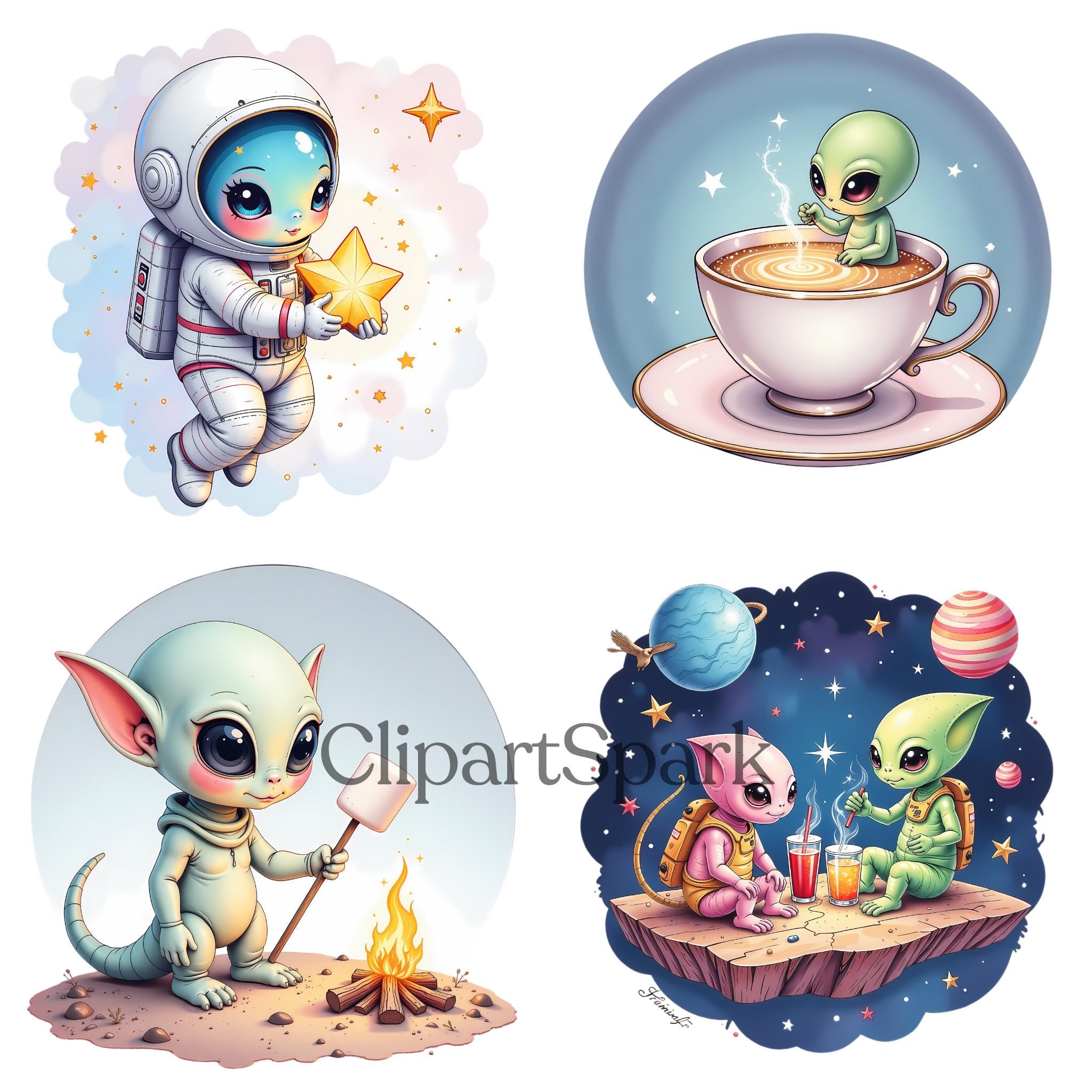 187 Cute Alien Clipart Bundle, UFO, Astronaut PNG, Space Theme ...