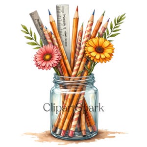 Back to School Watercolor Clipart Bundle Pngs School Supplies ...