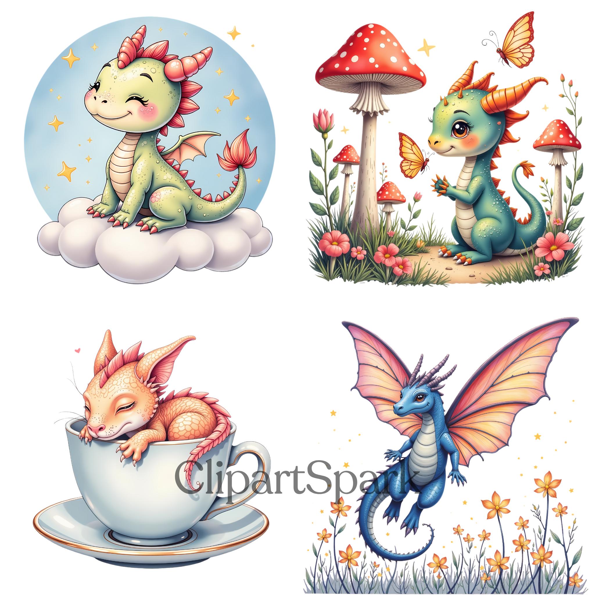 Dragon Clipart Bundle 145 Fantasy Illustrations 4096x4096 Pngs ...