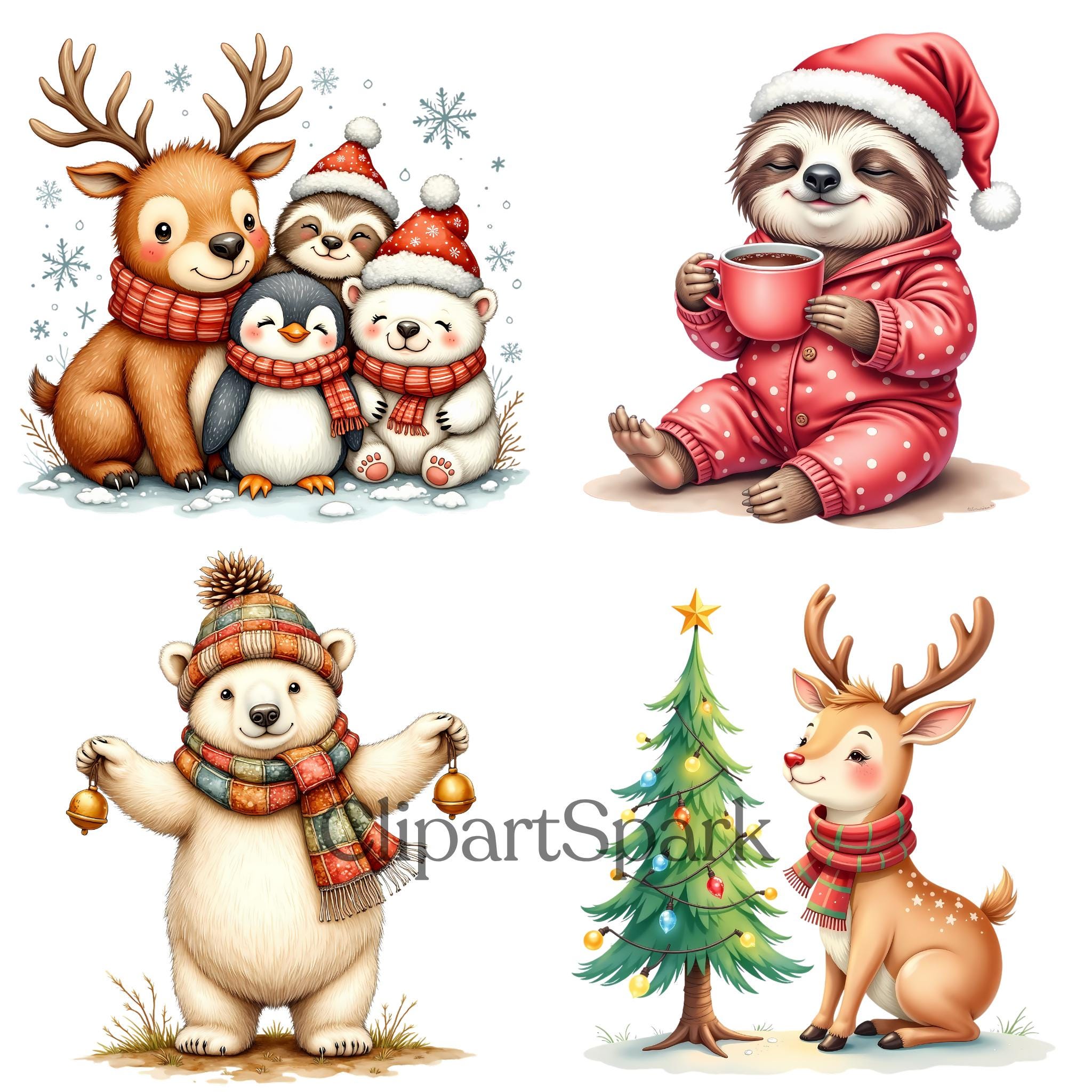 Christmas Animals Clipart Bundle, Cute Holiday Pngs, Winter Clipart for ...