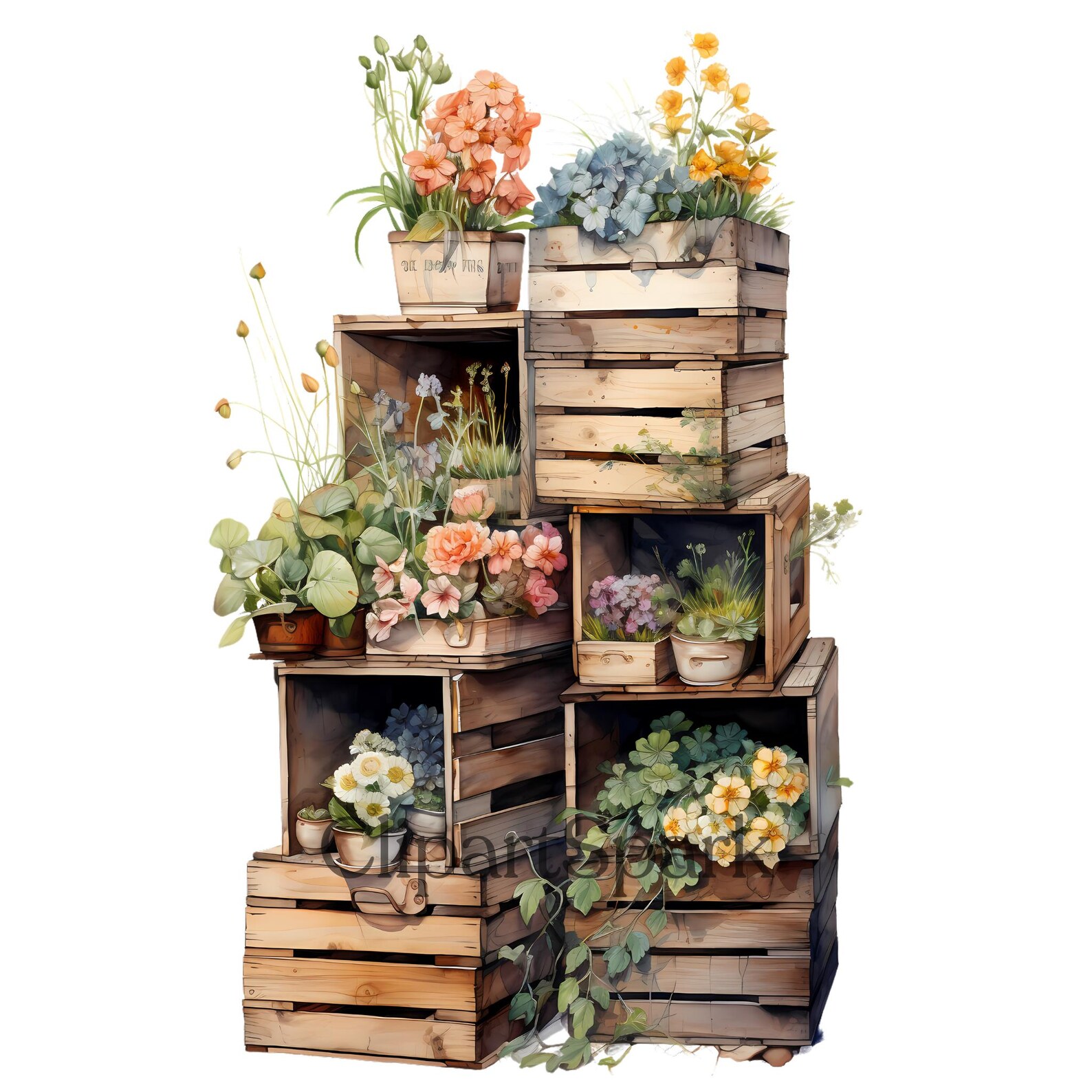 Old Wooden Boxes Clipart Collection - 40 Pngs | Rustic Farmhouse Decor ...