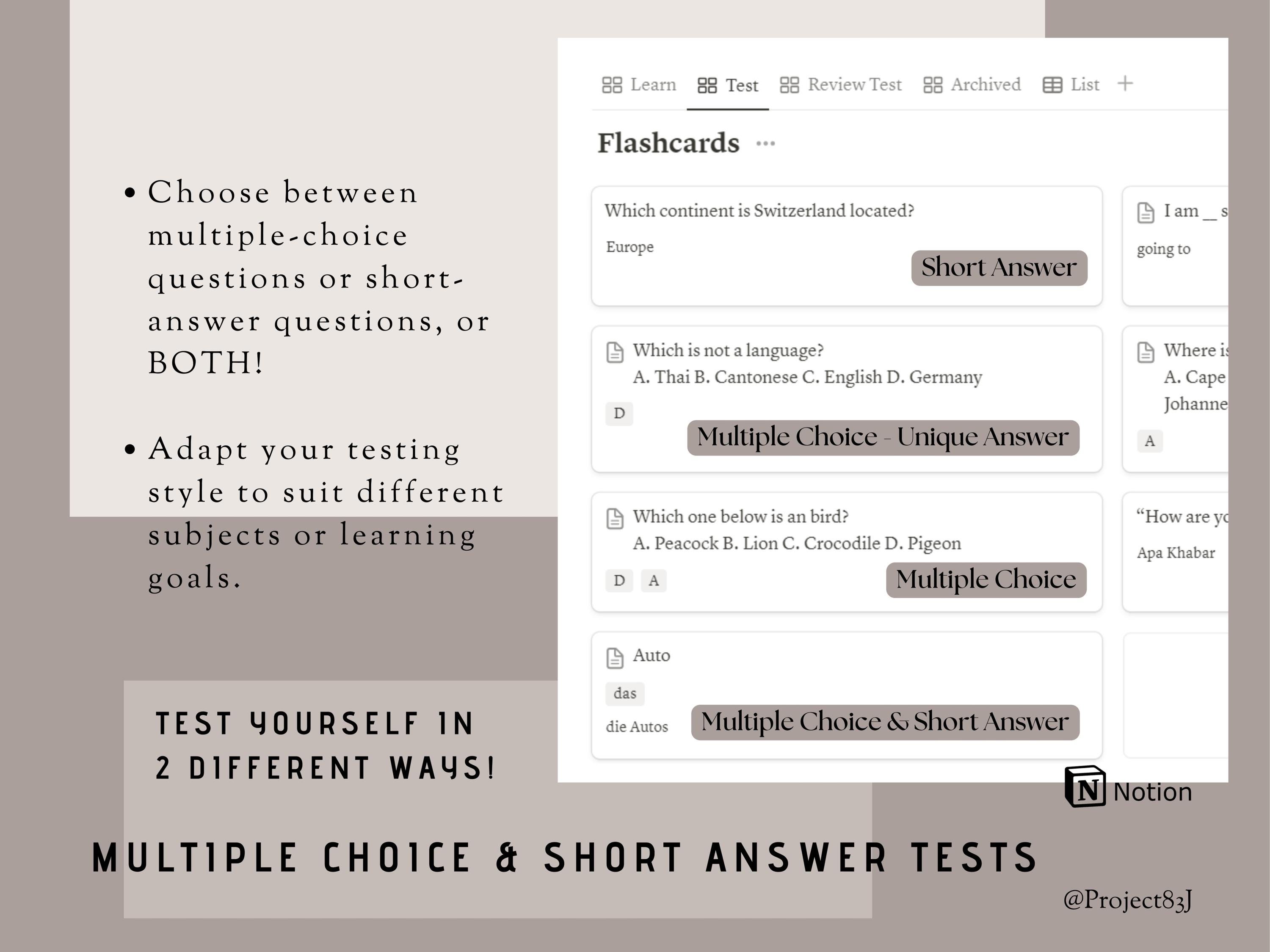 Notion Flashcards | Notion Template | Digital Flashcard | Study and ...