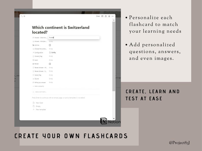 Notion Flashcards | Notion Template | Digital Flashcard | Study and ...