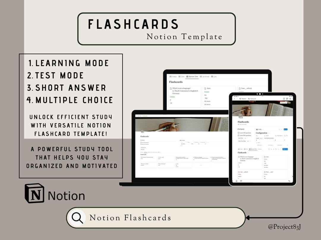 Notion Flashcards | Notion Template | Digital Flashcard | Study and ...