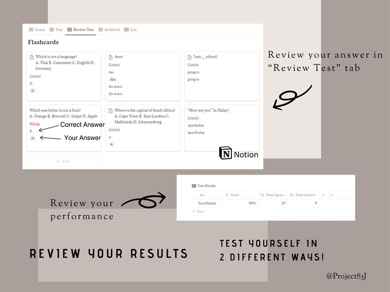 Notion Flashcards | Notion Template | Digital Flashcard | Study and ...