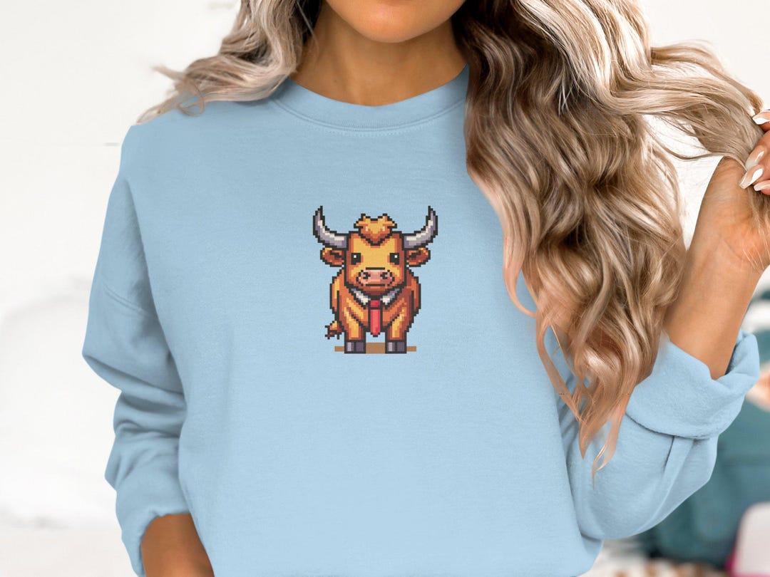 Cute Pixel Art Bull Sweatshirt, Kawaii Animal Graphic Sweatshirt, Fun ...
