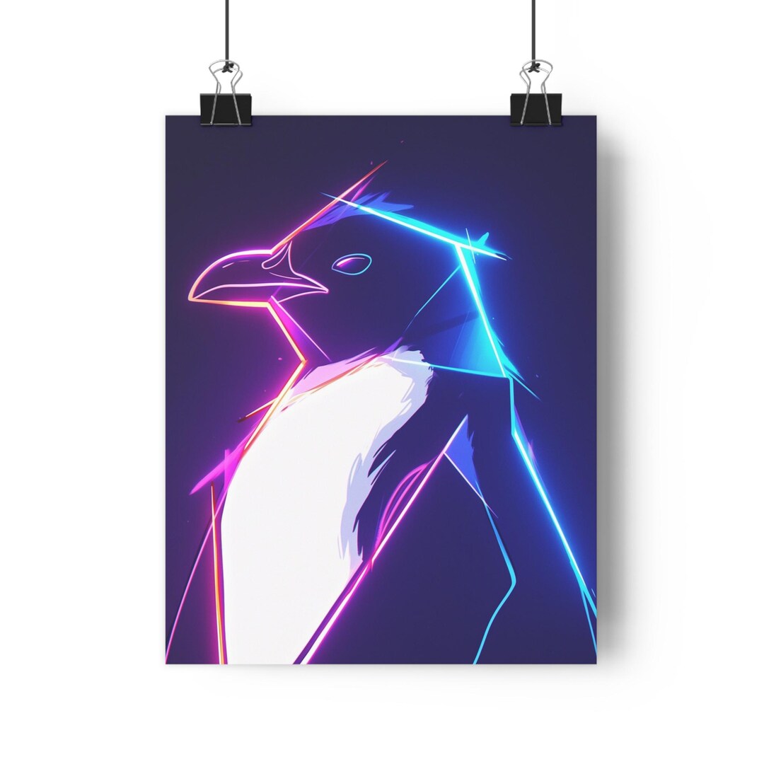 Neon Penguin Fine Art Paper Poster - Etsy