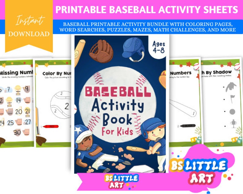 Baseball Printable Activity Bundle With Coloring Pages, Word Searches ...