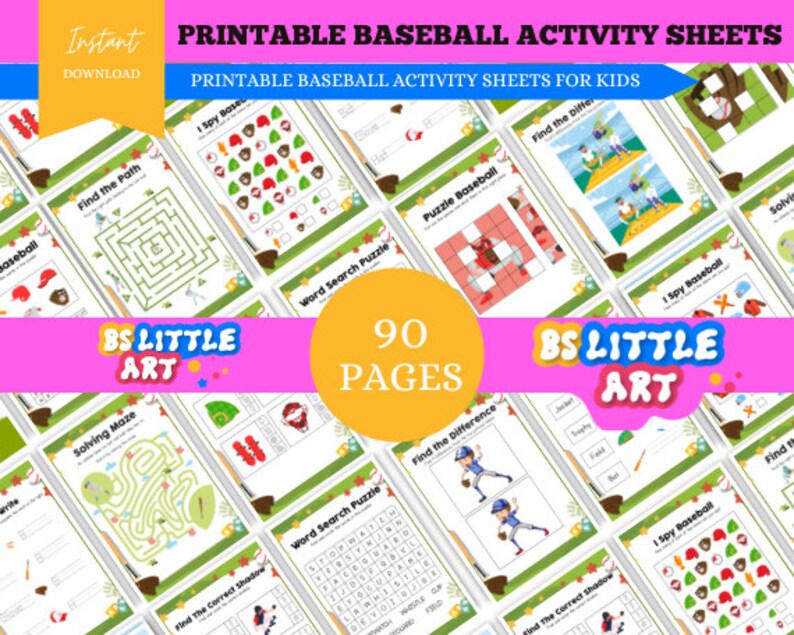 Baseball Printable Activity Bundle With Coloring Pages, Word Searches ...