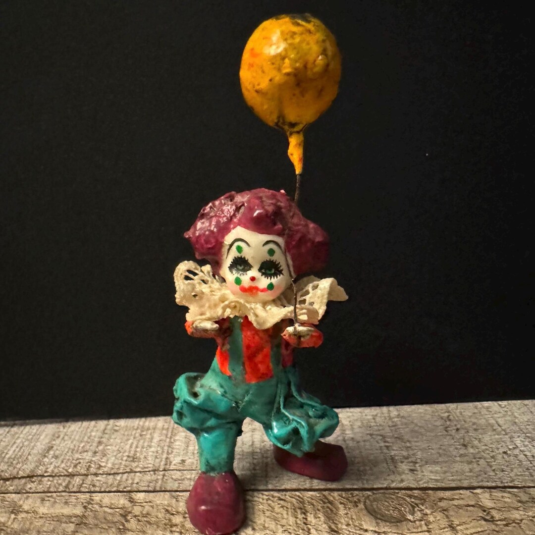 Paper Mache Clown Balloon Folk Art Sculpture Figurine Vintage ...