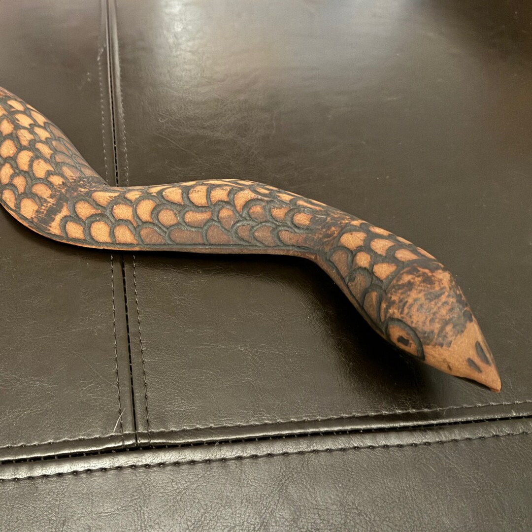 Handmade Folk Art Wooden Snake Sculpture Pyrography - Etsy
