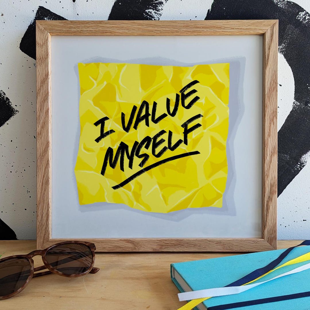 12" X 12" I Value Myself - Framed Poster, Minimalist Motivational Art ...