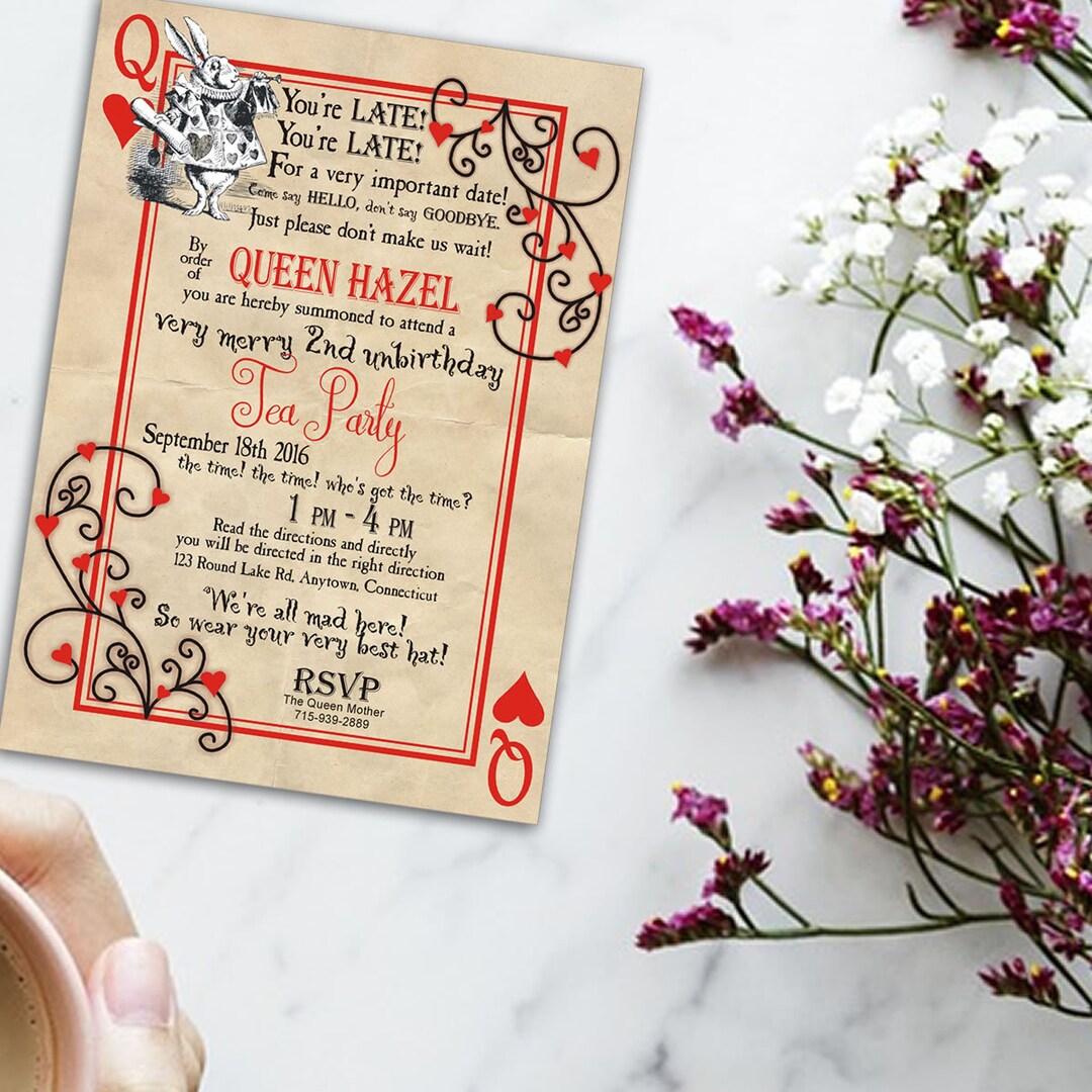 Fairy Tale Tea Party Custom Invitation, Queen of Hearts, Printable ...