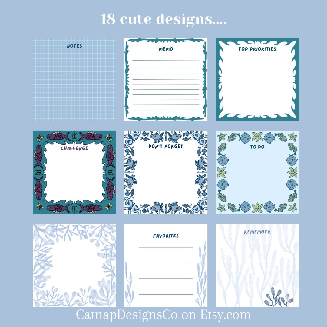 Ocean Memo Sheets | Cute DIY Planner Cards (3x3 Printable PDF) - Etsy