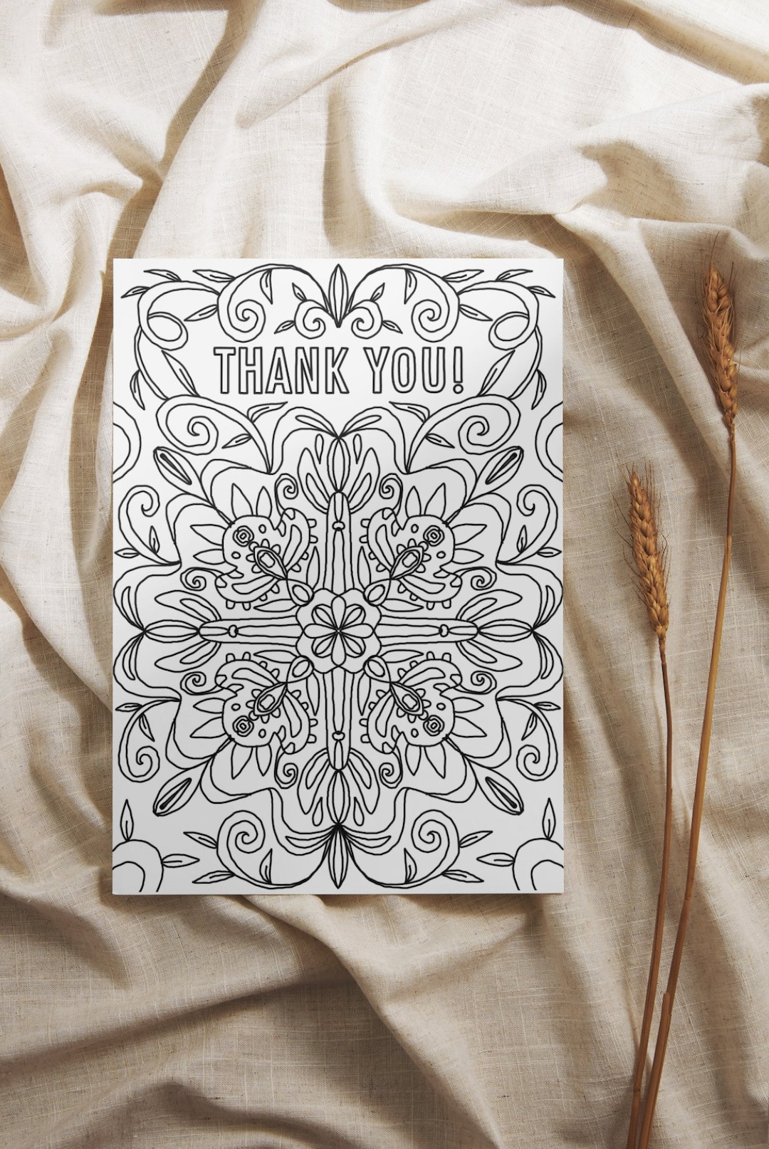 Kids Printable Coloring Card | Printable Mandala Thank You Card | Color ...