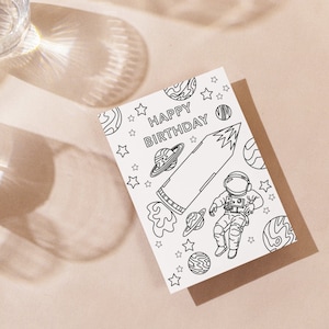 Astronaut Birthday Coloring Card | Space Theme (digital Download) - Etsy