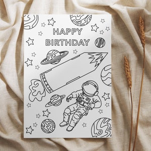 Astronaut Birthday Coloring Card | Space Theme (digital Download) - Etsy
