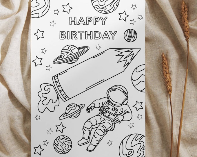 Astronaut Printable Birthday Card | Space Birthday Card | Coloring Card ...