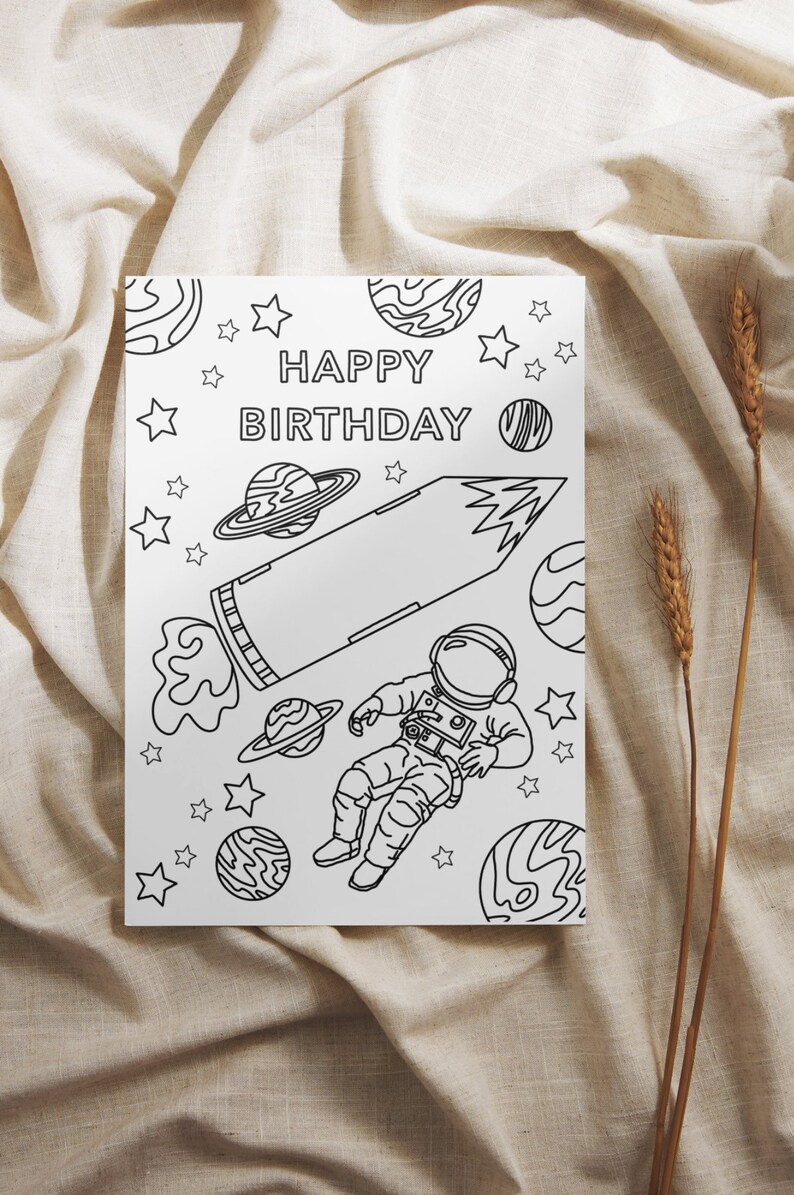 Astronaut Birthday Coloring Card | Space Theme (digital Download) - Etsy