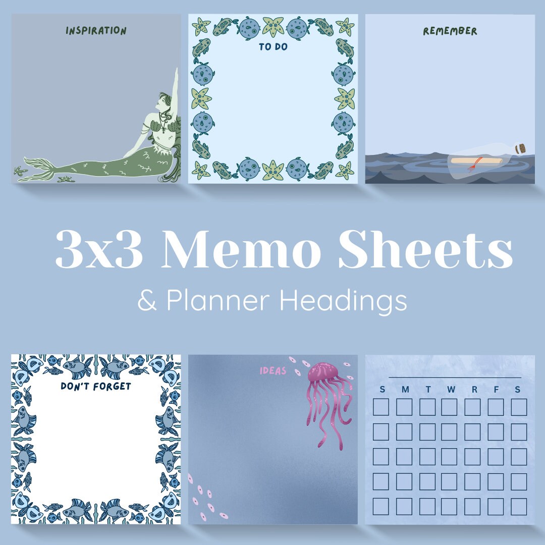 Under the Sea Memo Sheets Planner | Cute Ocean Note Card Templates ...