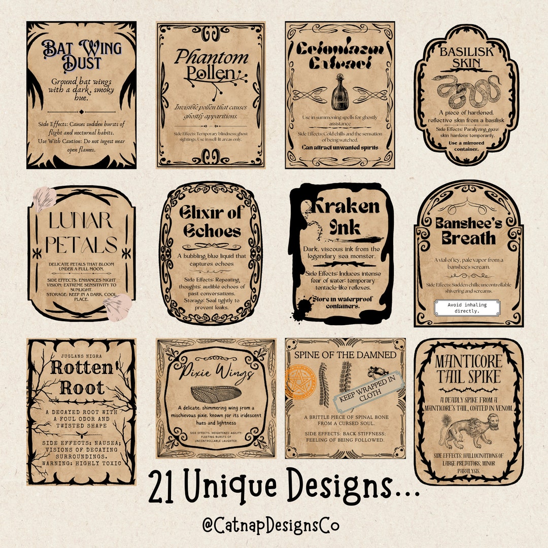 Halloween Apothecary Potion Labels – Spooky Witch Ephemera (digital ...