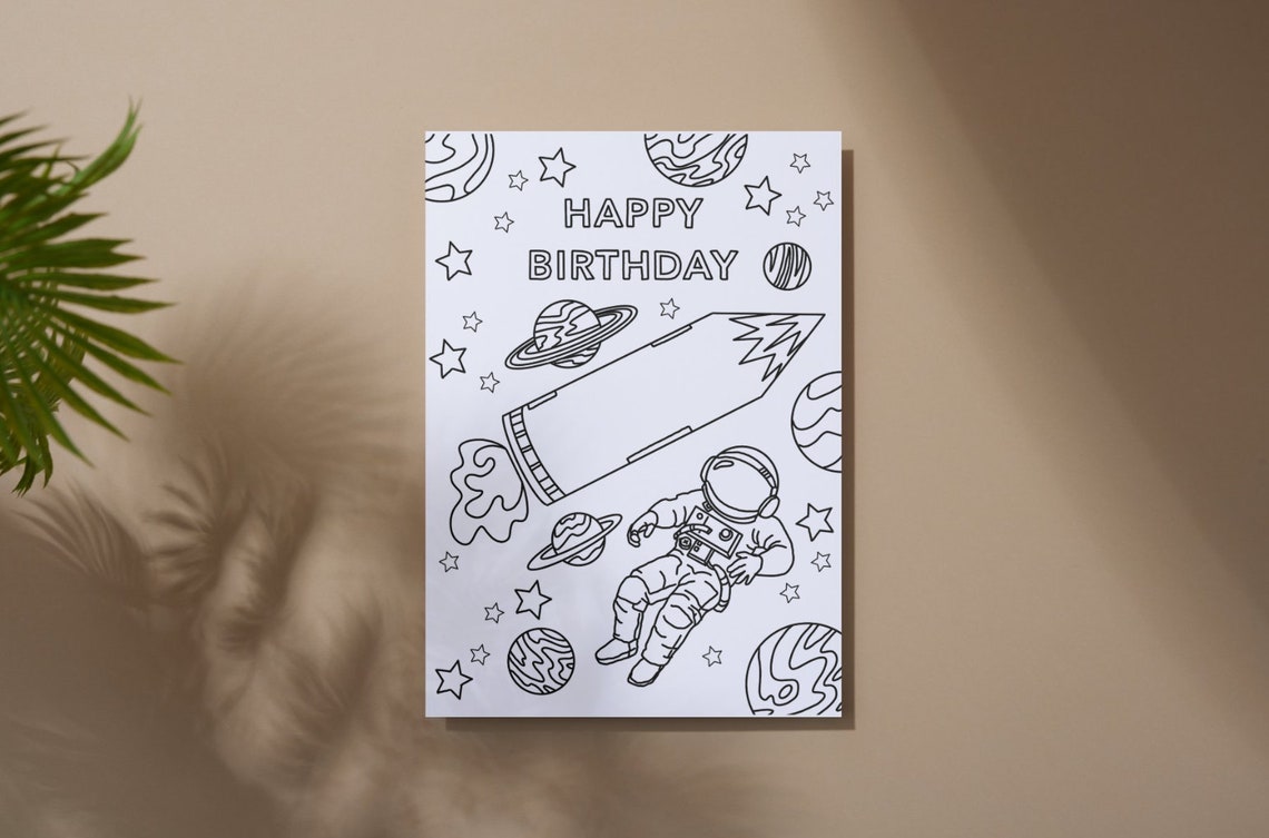 Astronaut Birthday Coloring Card | Space Theme (digital Download) - Etsy