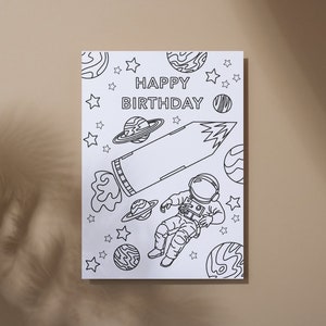 Astronaut Birthday Coloring Card | Space Theme (digital Download) - Etsy