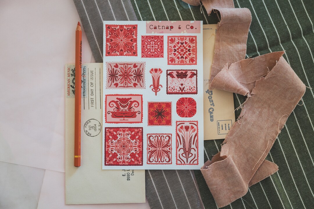Red Stamp Stickers | Decorative Journal Stickers, Ephemera - Etsy