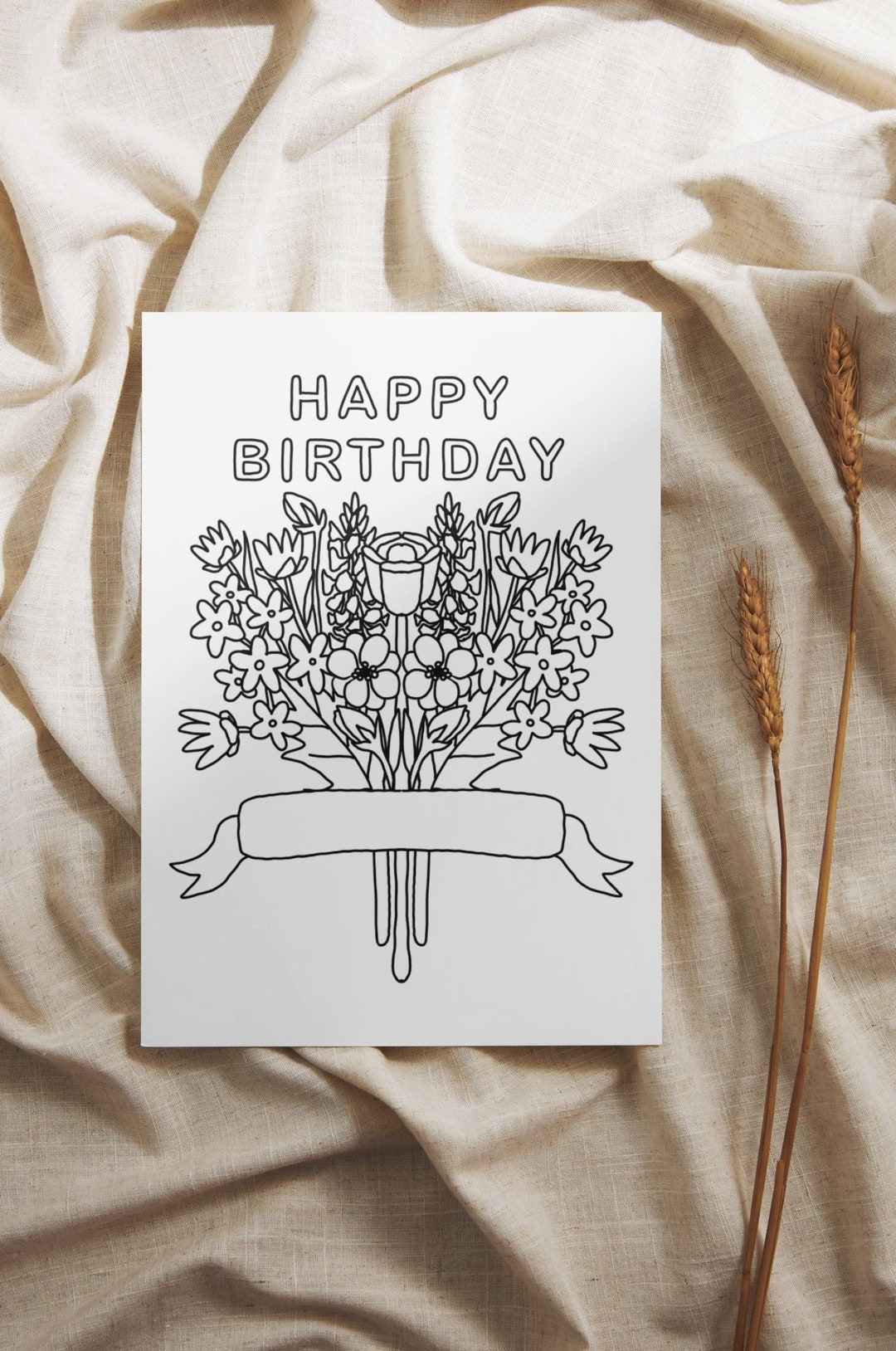 Bouquet Printable Coloring Card | Birthday Card | Printable Birthday ...