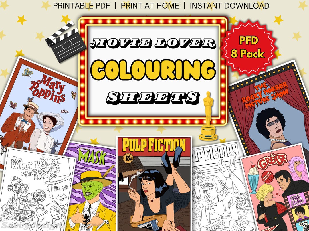 Adult Colouring Sheets for Movie Lovers, A4 Hand-drawn Cool, Fun ...