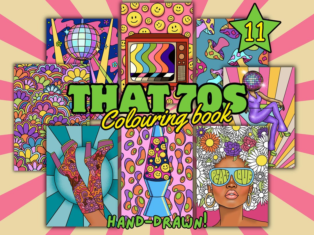 That 70s Colouring Book - 11 Hand Drawn Groovy 1970s Vibe Coloring ...