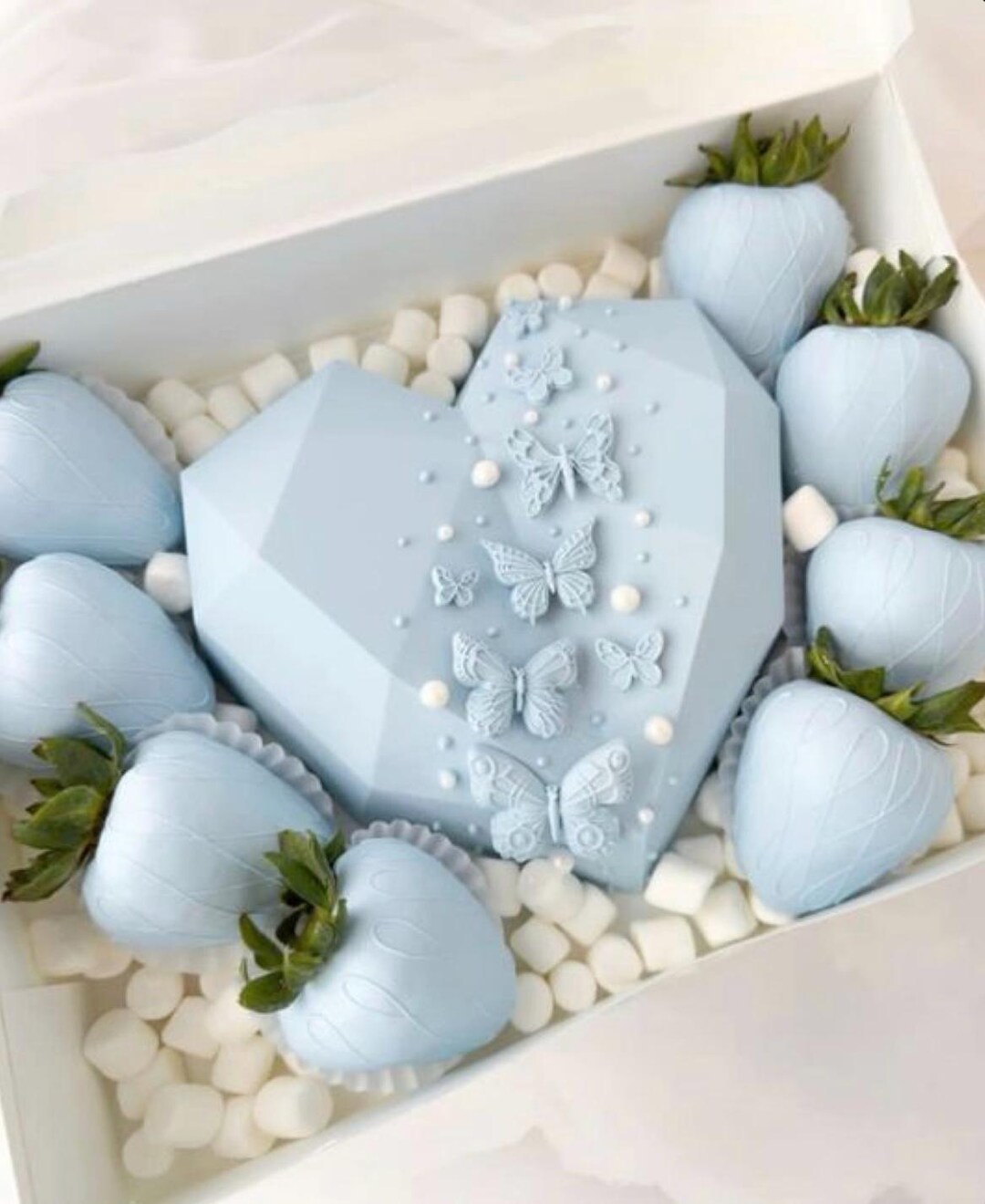 Baby Blue Breakable Butterfly Heart and Chocolate Covered Strawberries ...