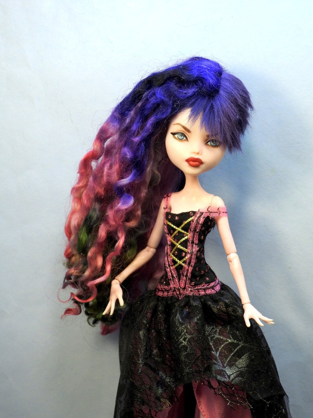 Monster Doll Wig High Teeswater Locks Purple Pink Green Side Shaved ...