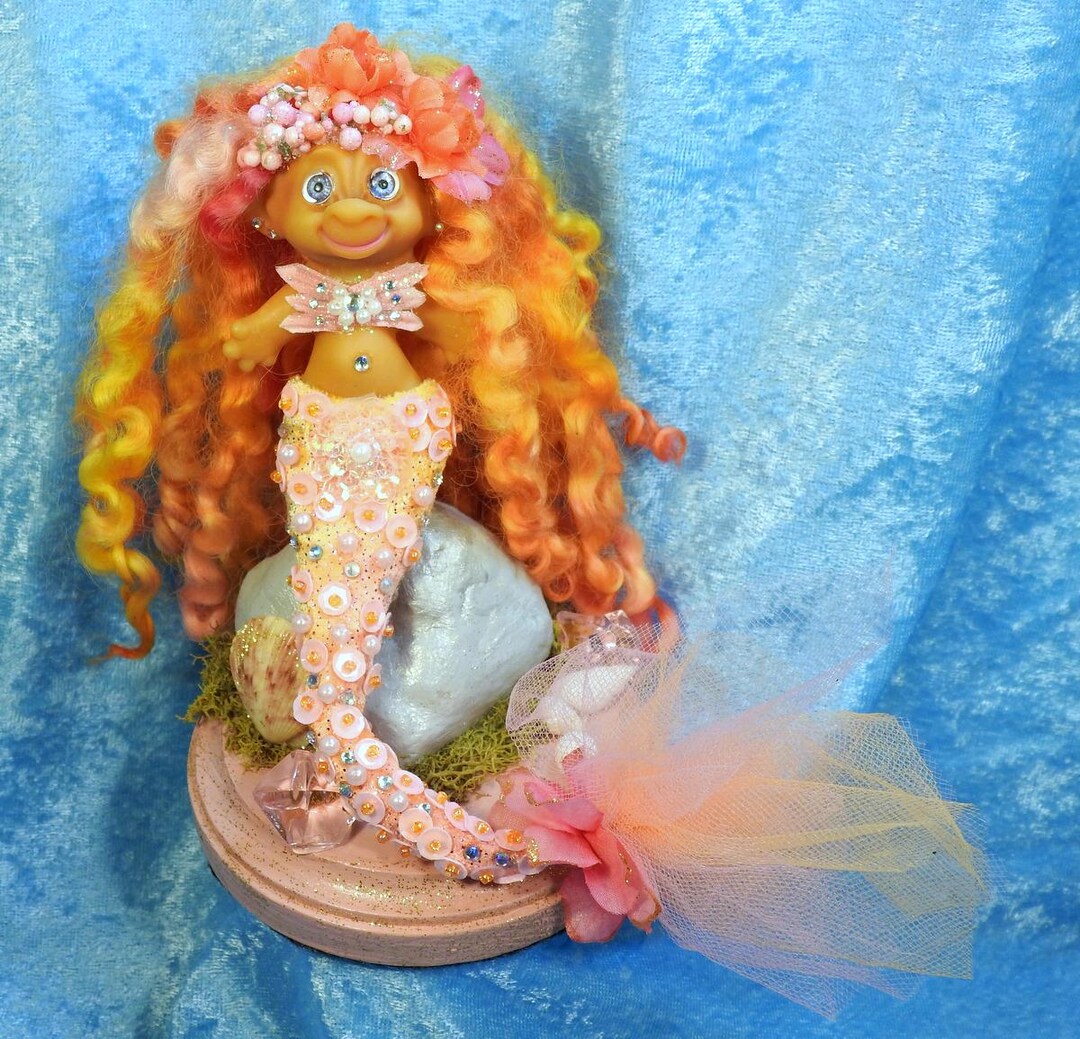 Fantasy Vintage DAM Troll Mermaid Doll OOAK "coral" Custom New Hair ...